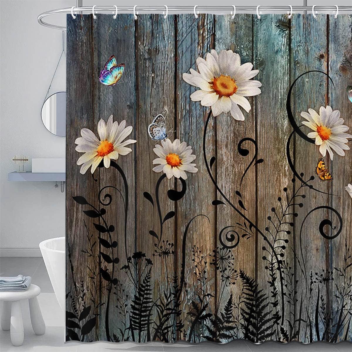 Amazon.com: Mocsicka Country Daisy Shower Curtain Vintage Farmhouse ...