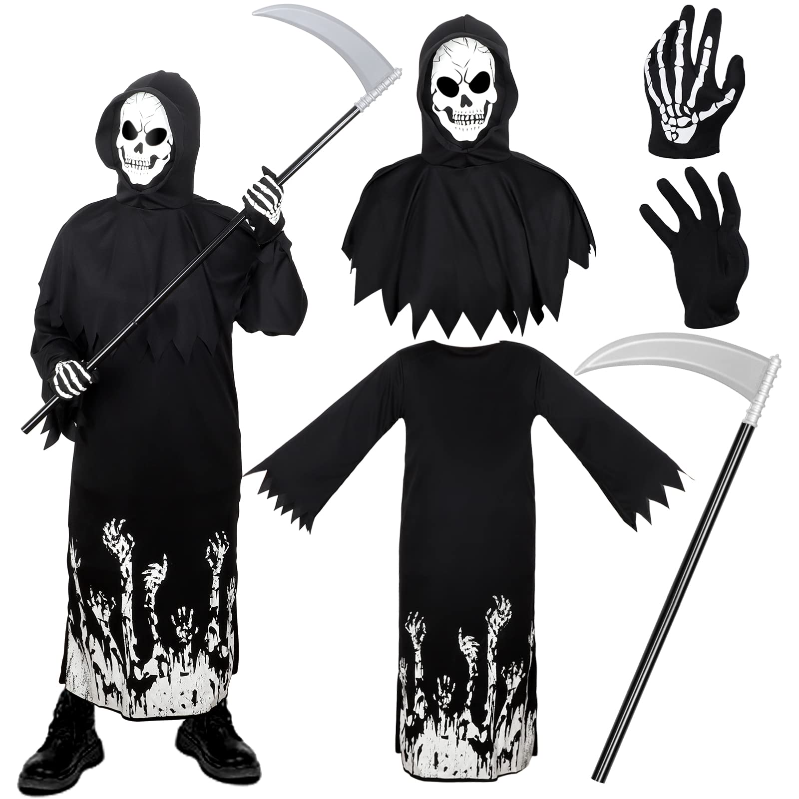 Buy Liengoron Halloween Kids Grim Reaper Costume Skeleton Glowing Suit ...