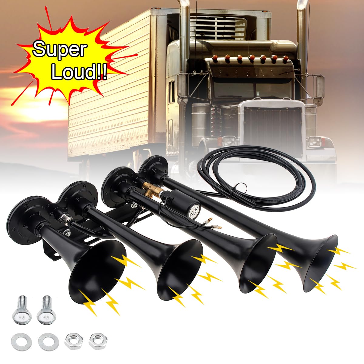 Snapklik.com : Train Horn For Truck, 12V/24V 185dB Super Loud Four ...