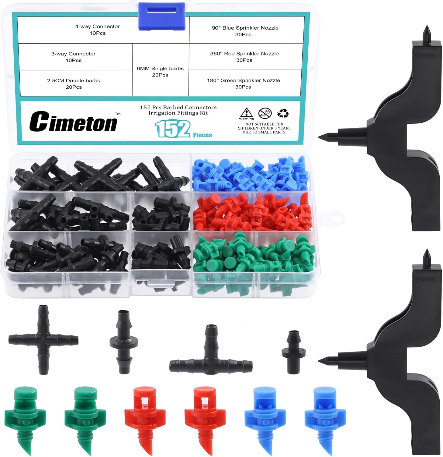 Amazon.com : Cimeton 152Pcs 90/180/360 Angle Sprinklers with Connectors ...