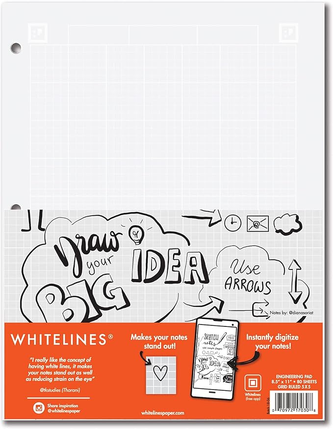 Amazon.com : Roaring Spring Whitelines Engineering Pad, Digitally ...