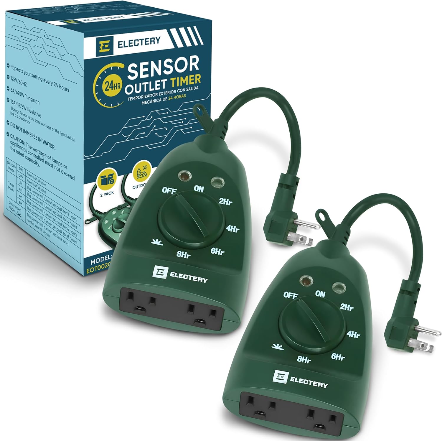 Amazon.com : ELECTERY Outdoor Timer Outlet 2-Pack, Green Waterproof ...