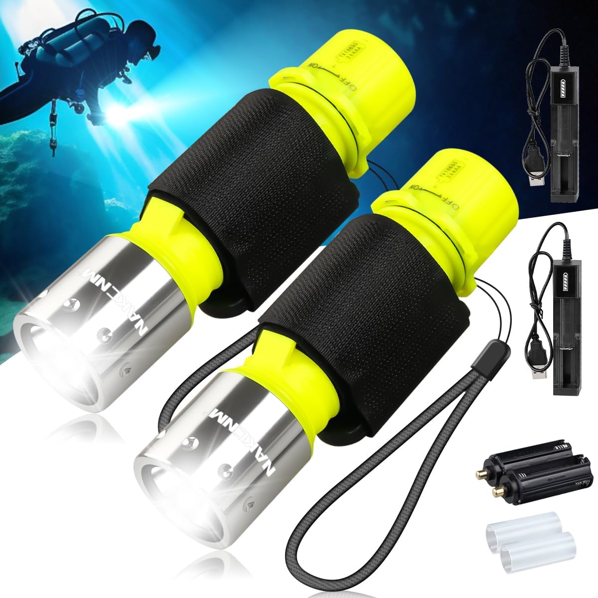 Amazon.com : NAKCNM Rechargeable Diving Flashlight Scuba Dive Light ...