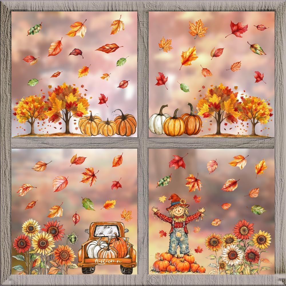 Amazon.com: Hello Fall Pumpkin Window Clings 9 Sheets Double Sided ...
