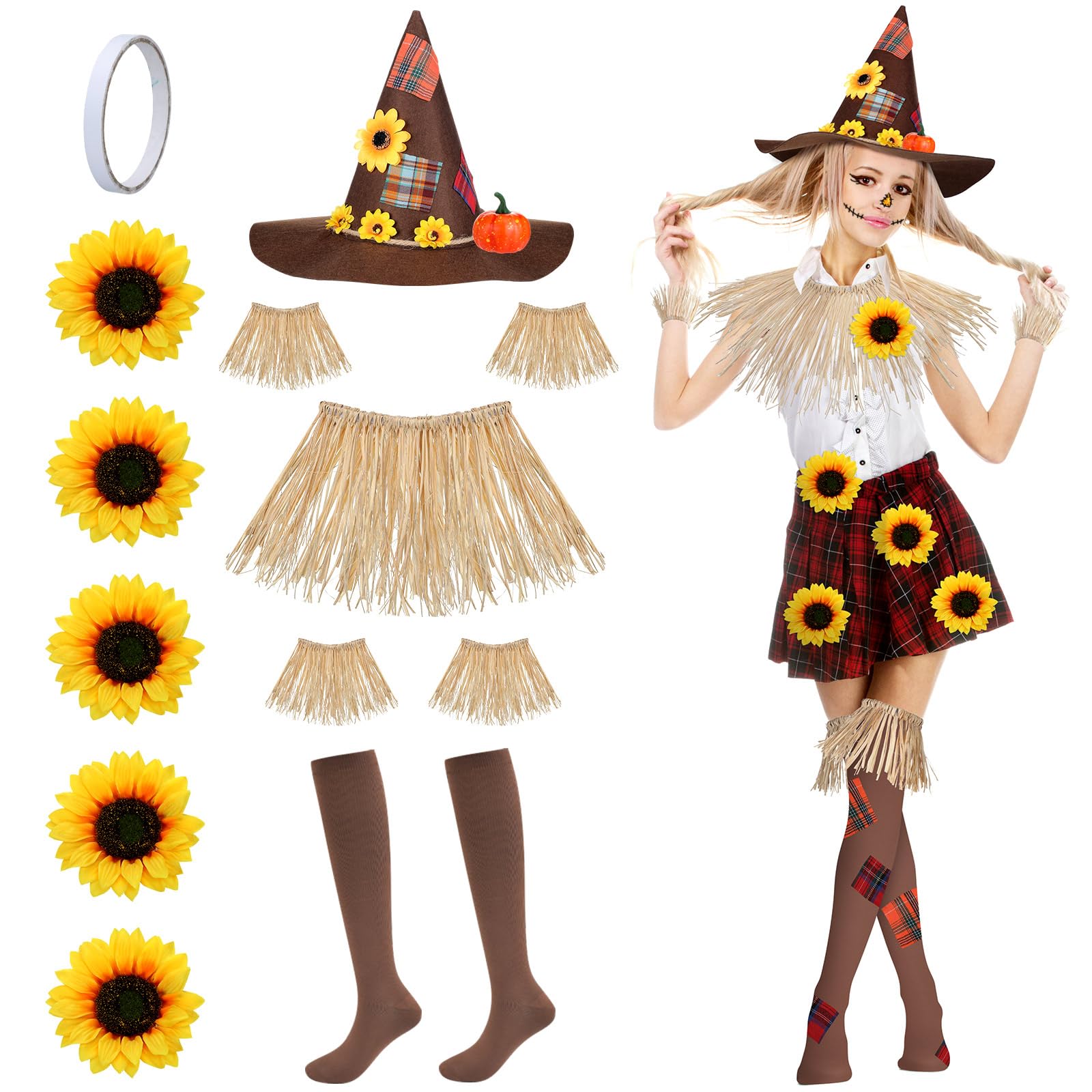 Amazon.com: Berlune 22 Pcs Scarecrow Costume Set Scarecrow Straw Kit ...