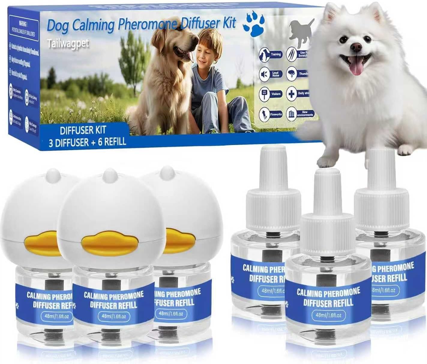 Tailwagpet 9 Pack Dog Calming Pheromones Diffuser - 3 Plug-ins + 6 ...