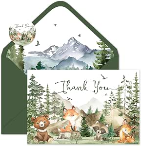 Amazon.com: FYSUIMU 50 Pack Woodland Thank You Cards Watercolor ...