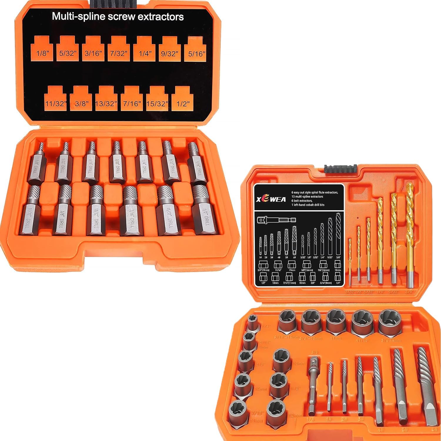 XEWEA 13Pcs Multi-Spline Screw Extractor Set + 26PCS Screw & Bolt ...