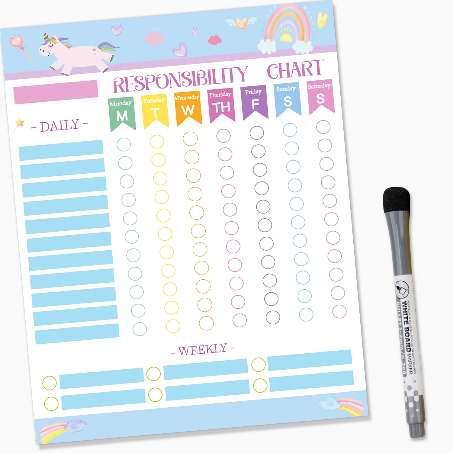 Unicorn Magnetic Chore Chart Kids Weekly And Daily Tasks ...