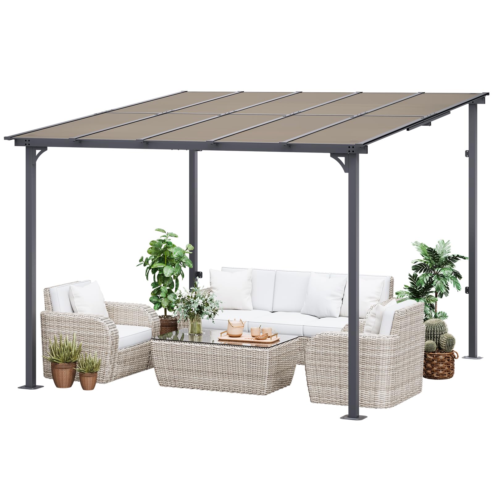 Lean To Outdoor Structure VINGLI 10x10 Wall-Mounted Pergola Gazebo ...