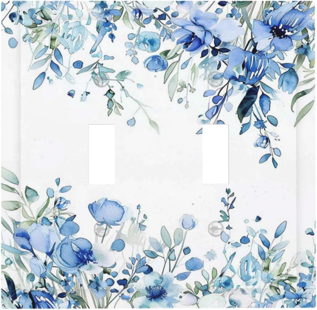 Tewujay Light Switch Cover Watercolor Blue Flower Plant 2 Gang Wall ...