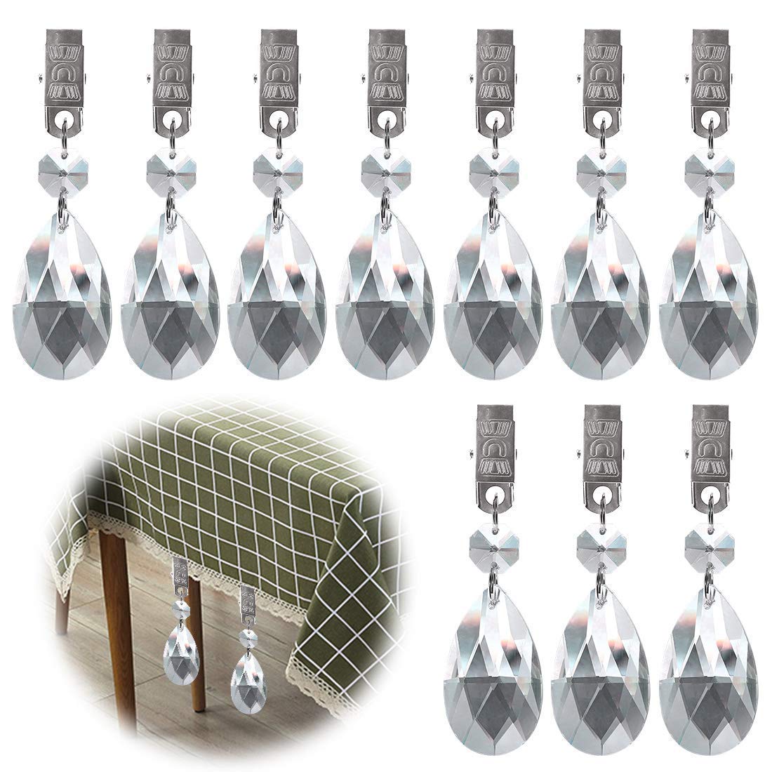 Glarks Tablecloth Weights Set, 10Pcs Metal Clip AB Crystal Glass ...