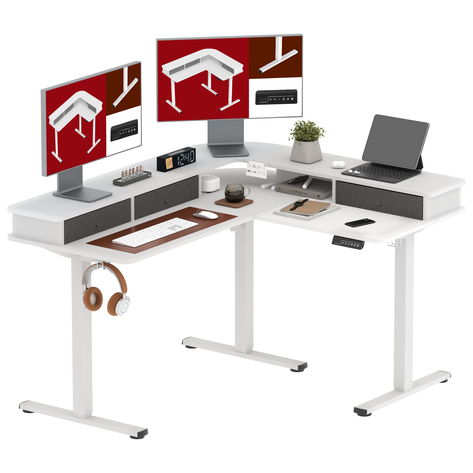 Amazon.com: SANODESK 55" L Shaped Standing Desk with 3 Drawers, Height ...