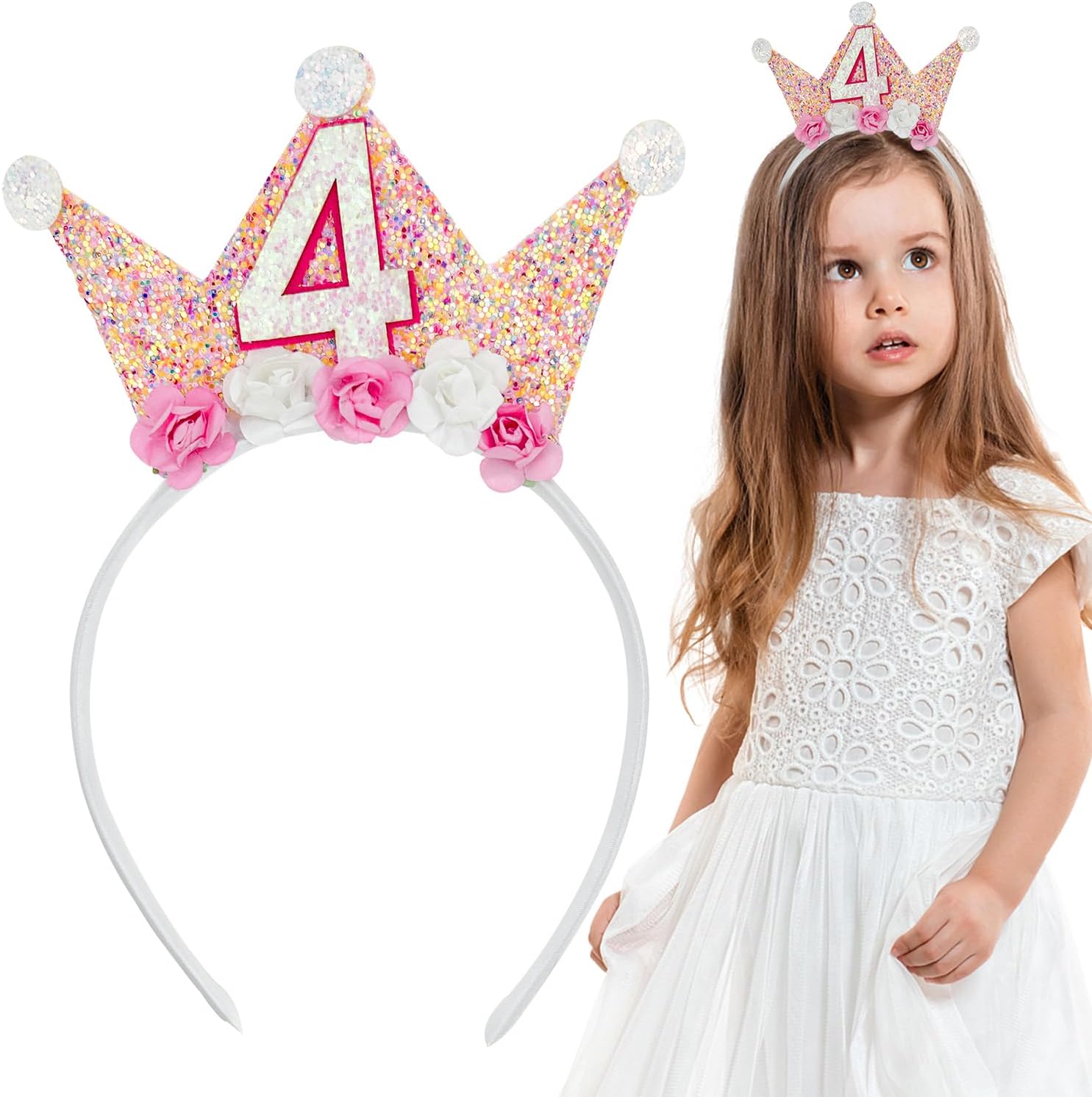 Jaczora 4th Birthday Crown Headband for Women - Princess Tiara Hair ...