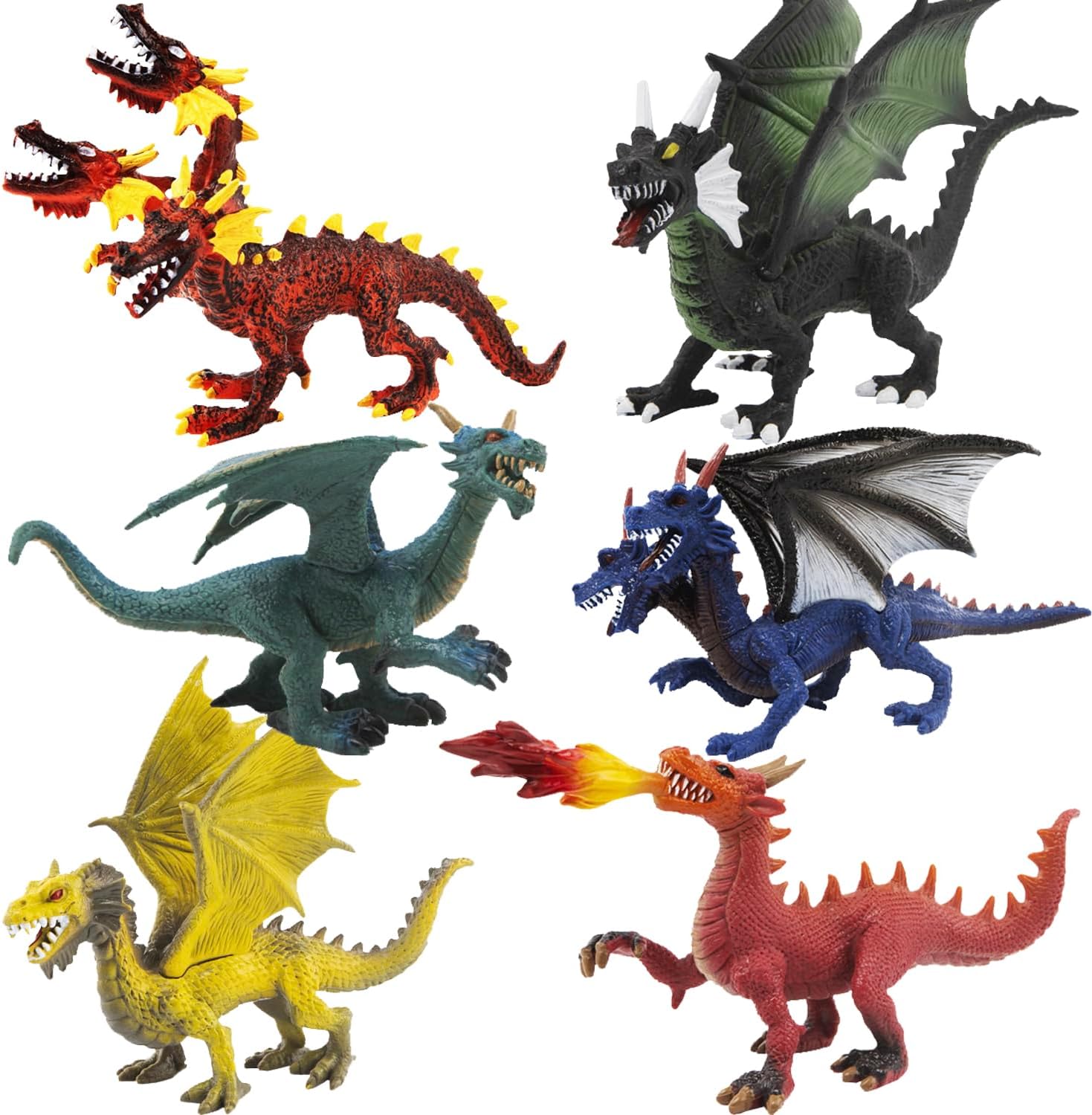 Amazon.com: Large Dragon Toys, 6Pcs Dragon Action Figures Set Plastic ...