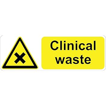 Warning Clinical waste safety sign - Self adhesive sticker 150mm x 50mm ...