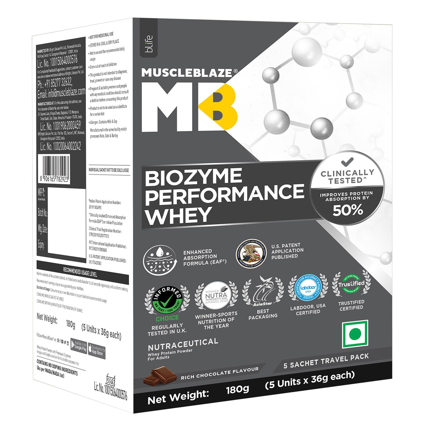 MuscleBlaze Biozyme Performance Whey Protein 5 Sachet Travel Pack ...