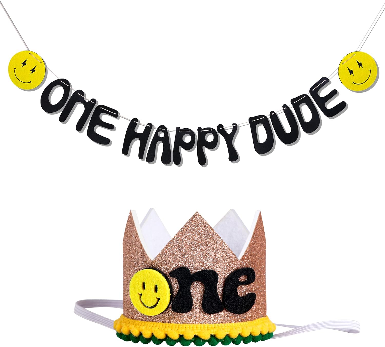 Amazon.com: One Happy Dude 1st Birthday Banner Smiley Face Birthday ...