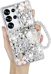 Amazon.com: Omio Compatible with Samsung Galaxy S25 Ultra Bling Case with Hand Chain Strap Cute ...