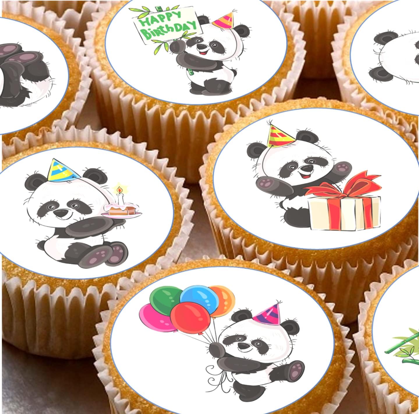 24 Panda Bears edible PRE CUT style kids childrens party decorations ...