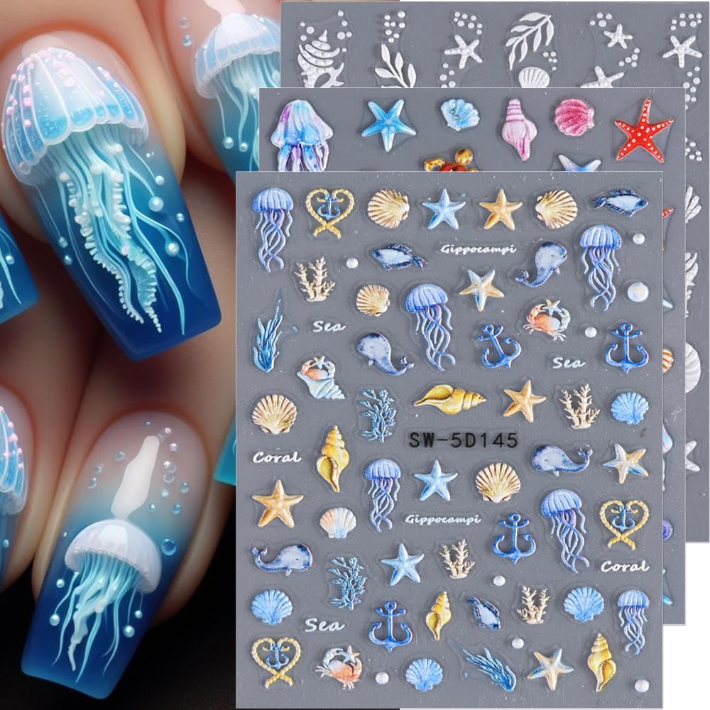 Amazon.com: Summer Ocean Nail Stickers - Tropical Decals, Water ...