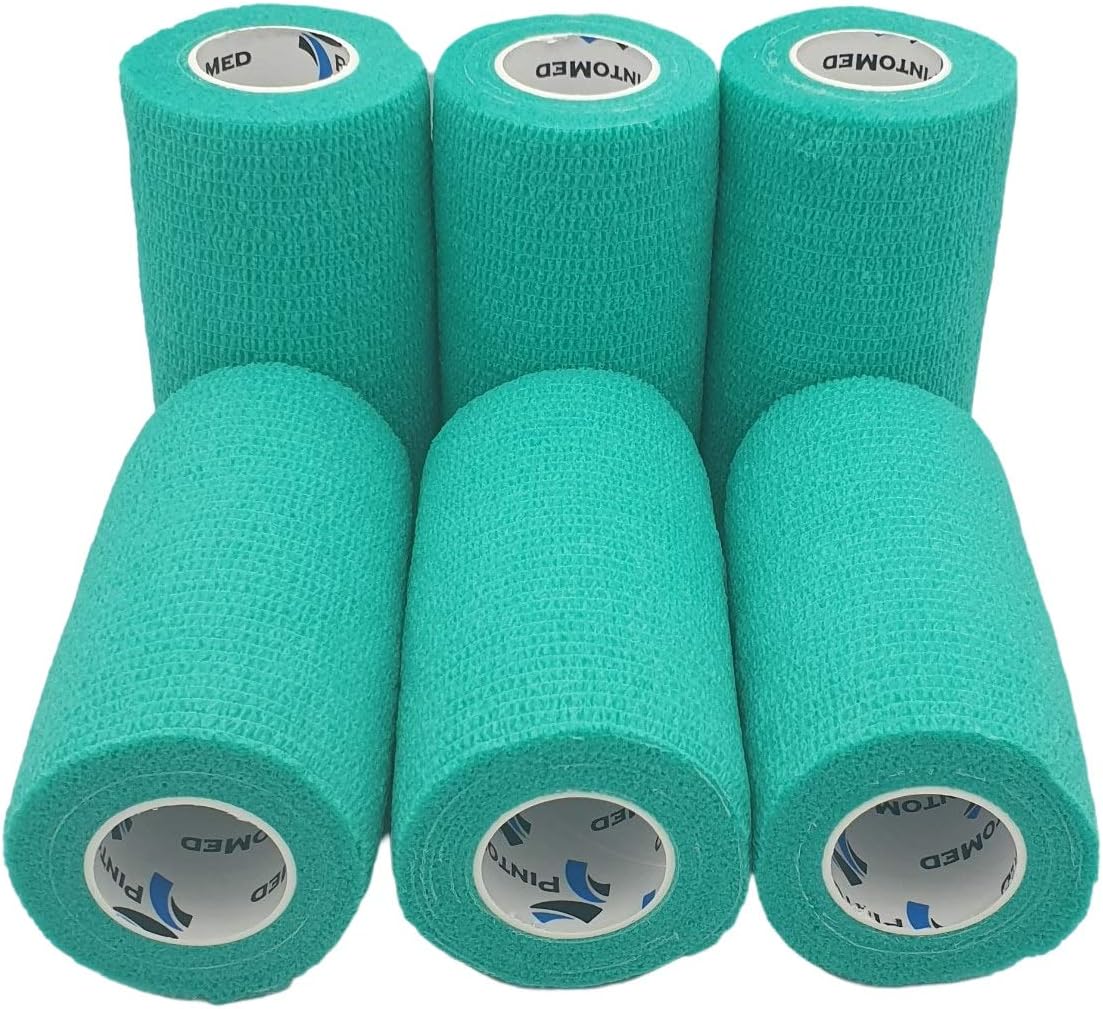 PintoMed – 6 x Green x 10cm x 4.5m Cohesive Bandage Stretched, Self ...
