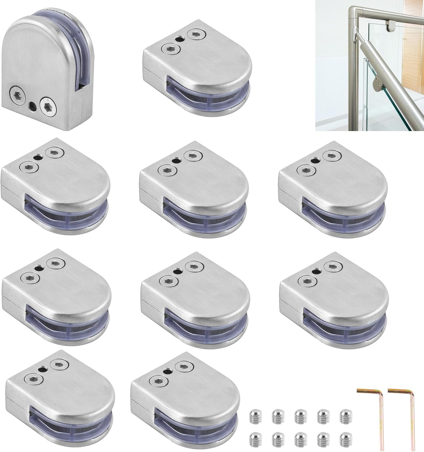 YKUKIZEE 10 Pcs 8-12 mm Glass Balustrade Clamps Adjustable Staircase ...