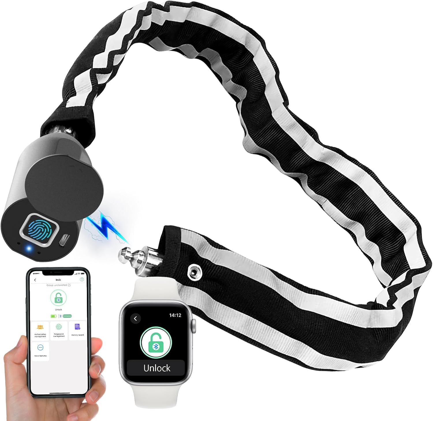 Amazon.com: Dhiedas Fingerprint Bike Chain Lock, Bluetooth Bike Lock ...