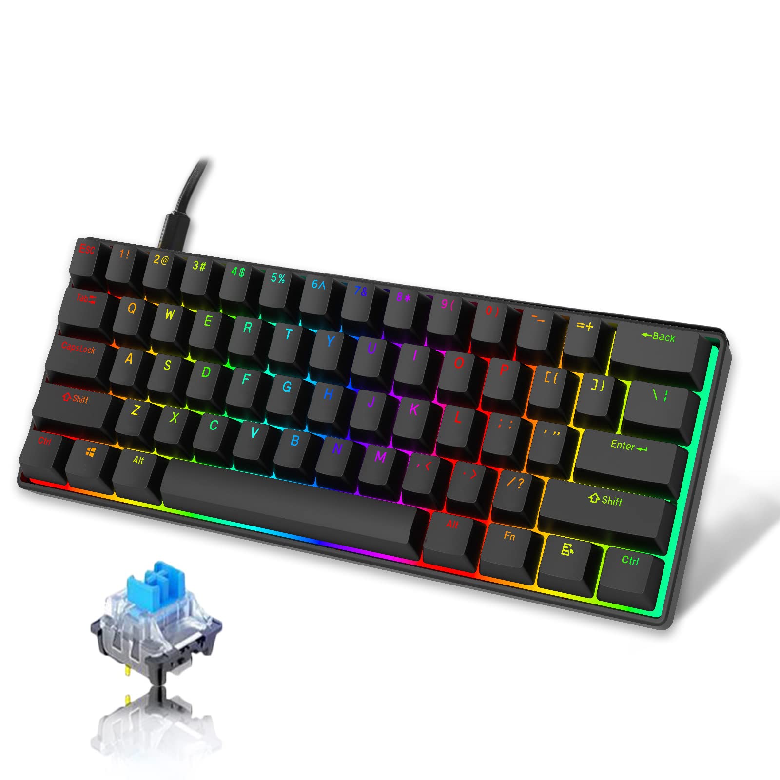 Buy MK21 Wired 60% Mechanical Gaming Keyboard, Mini Compact 61 Keys ...