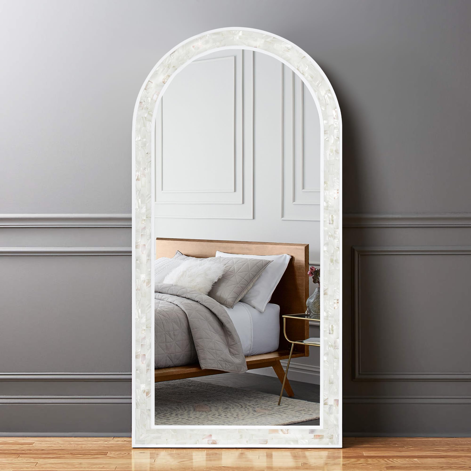 Tanmicoshomy Large Arched Wall Mirror 24x47 Inches, Natural Mother of ...