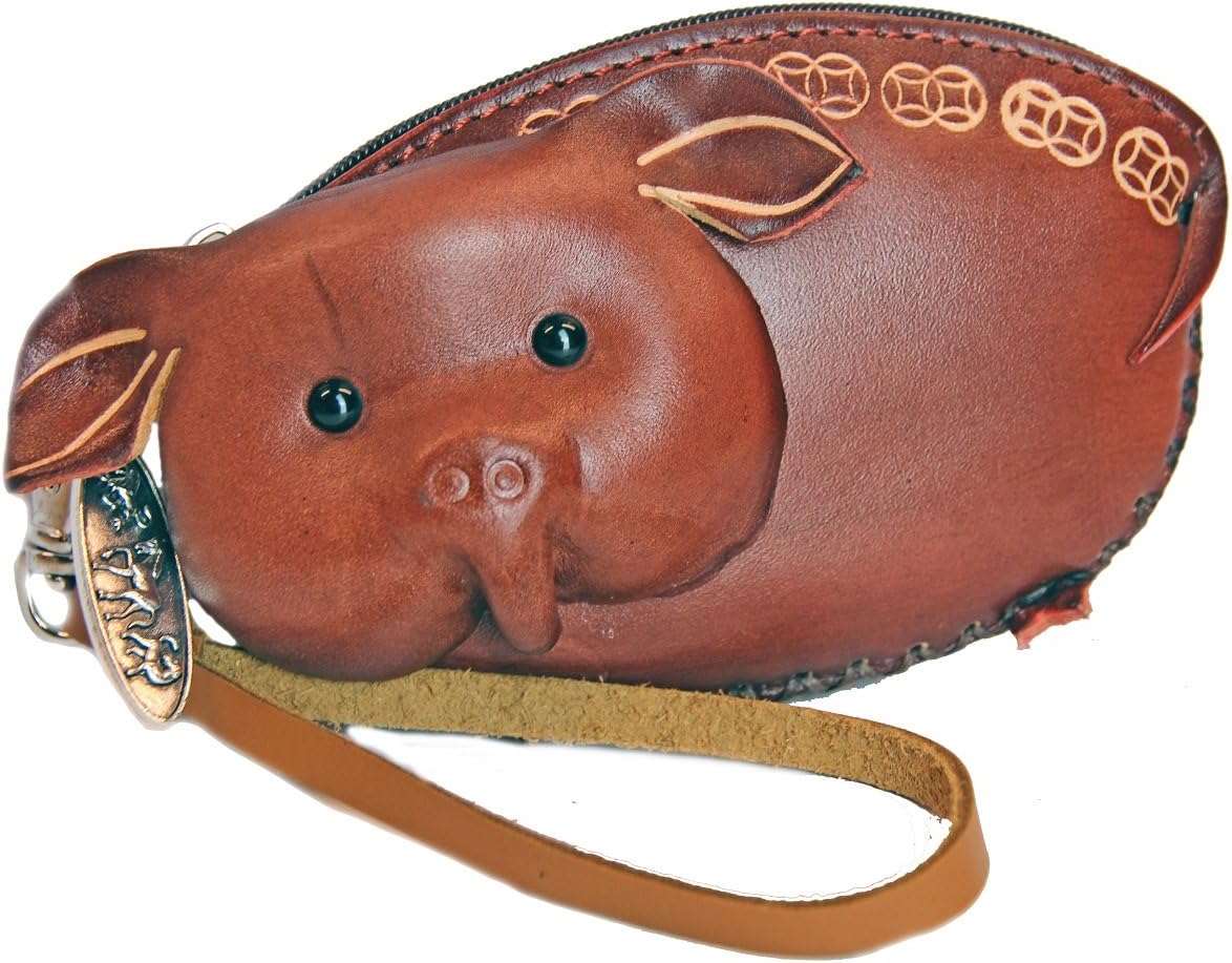 Amazon.com: Bacon The Pig - Brown Pig Gift Leather Purse with Zipper ...