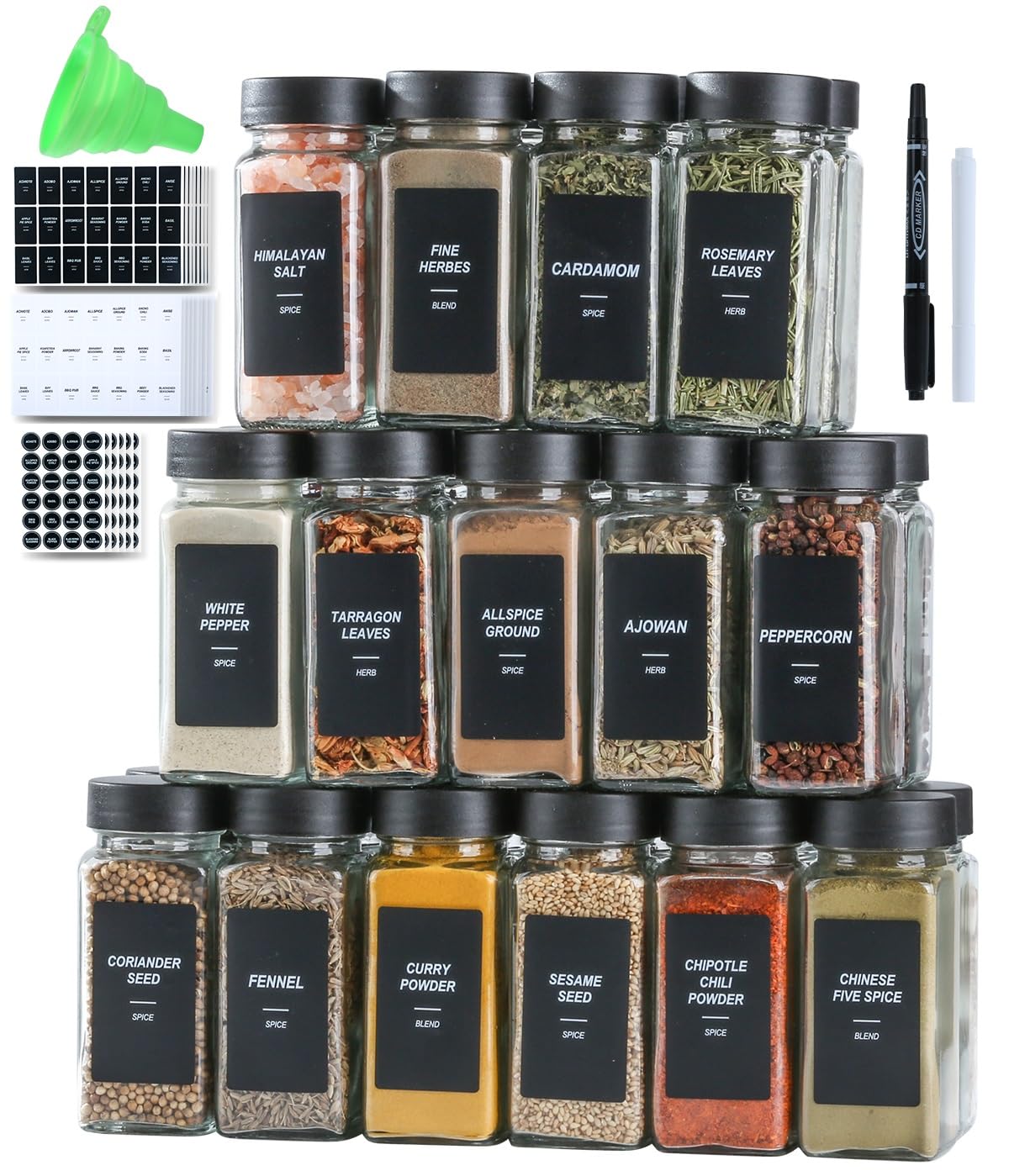 Amazon.com: JARXSUN 4oz Black Glass Empty Spice Jars with Label- 36 Pcs ...