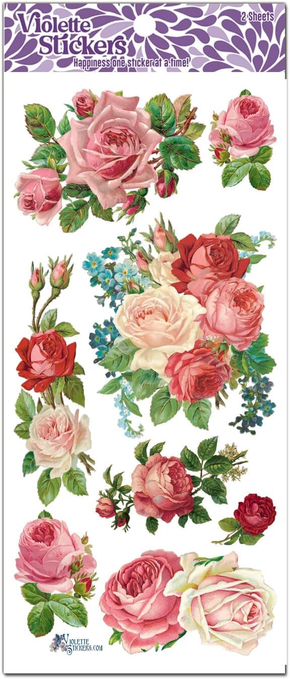 Amazon.com: Violette Stickers - Red Roses Floral Scrapbook Stickers for ...