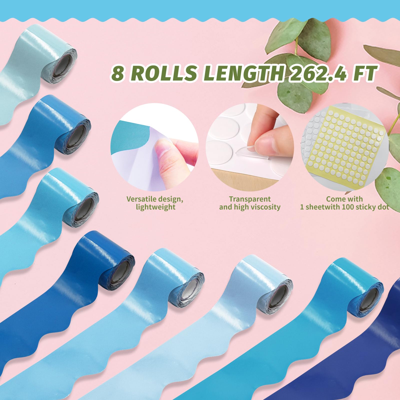 Snapklik.com : 8 Rolls 262.4 Ft Blue Bulletin Board Borders - Blue ...