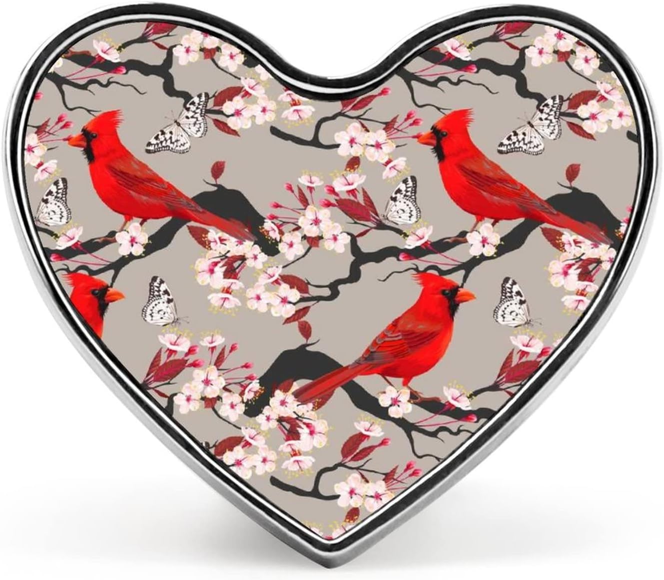 Amazon.com: Red Cardinal Birds Blooming Cherry Flowers Heart Brooch Pin ...