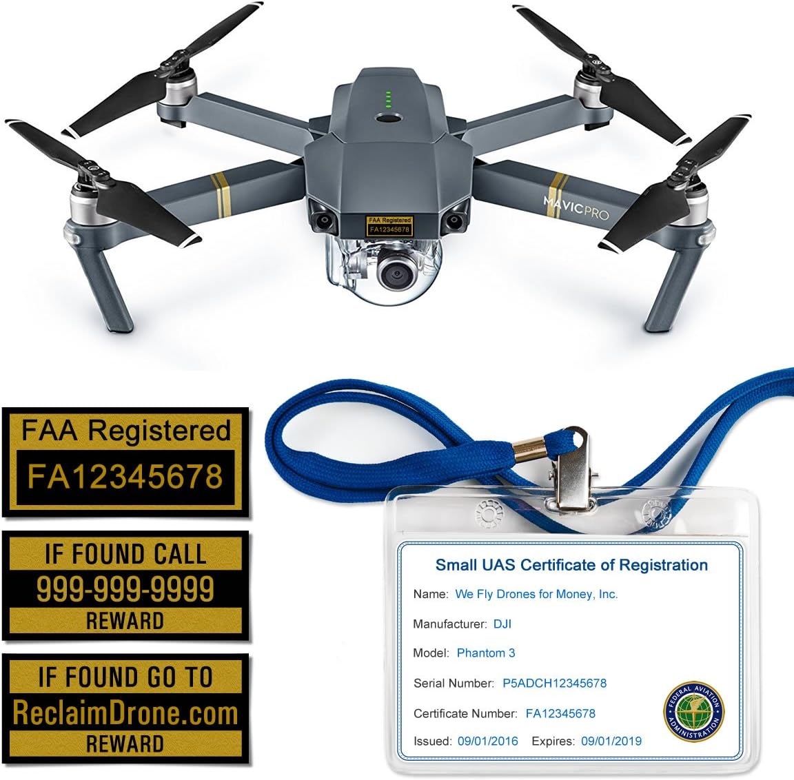 Amazon.com: FAA Drone Labels (2 Sets of 3) + FAA UAS Registration ID ...