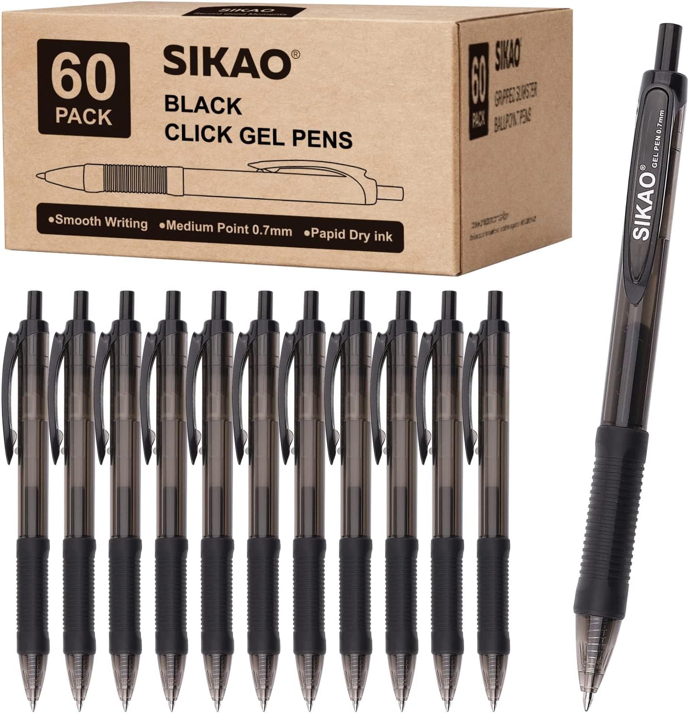 Amazon.com : Sikao Black Gel Pens Bulk, Black Pens Fine Point Smooth ...