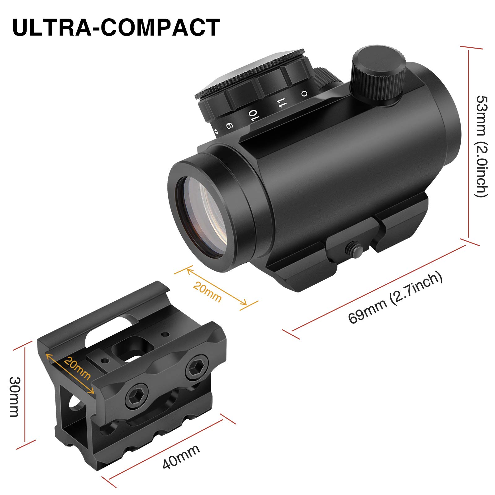 Snapklik.com : MidTen 2MOA Red Dot Sight 1x25mm Reflex Sight Waterproof ...