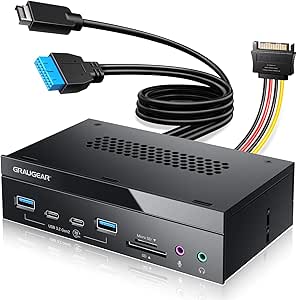 GRAUGEAR 5.25 Inch 10Gbps USB 3.2 PC Front Panel Card Reader with Audio ...