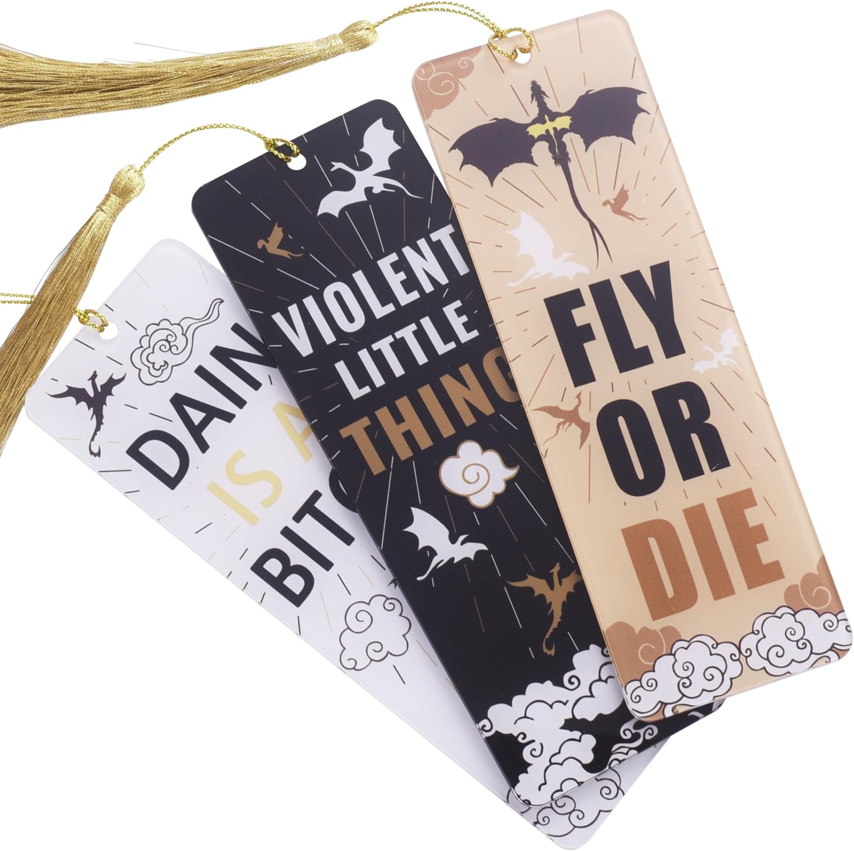 Fourth Wing Merch | Dragon Bookmark | Cool Bookmarks | Black and Gold Dragons with Sun and ...