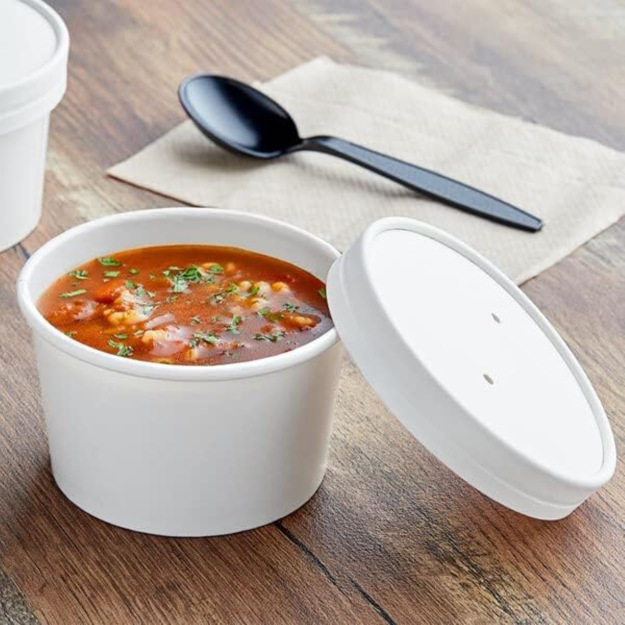HOT BARGAINS White Kraft Disposable Soup Containers with Lids, Paper ...