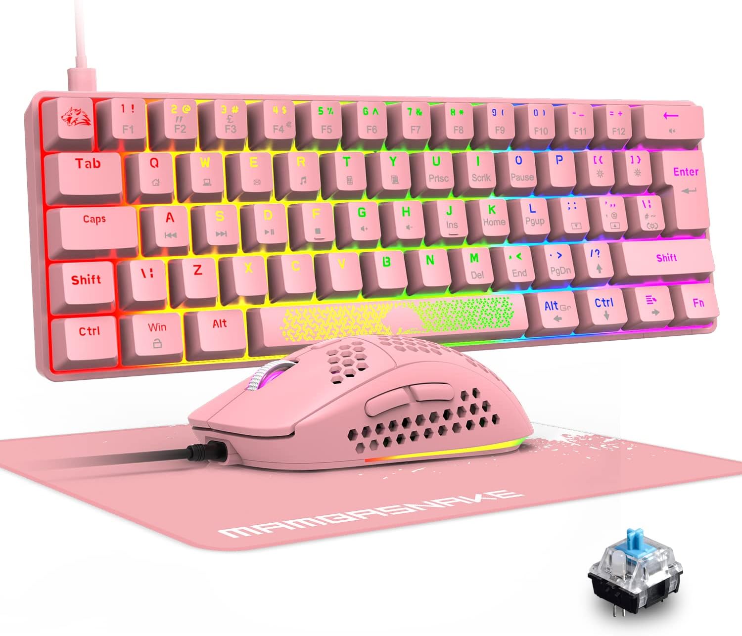 FELiCON 60%Wired Mechanical Keyboards and Mouse Combo RGB Backlit ...