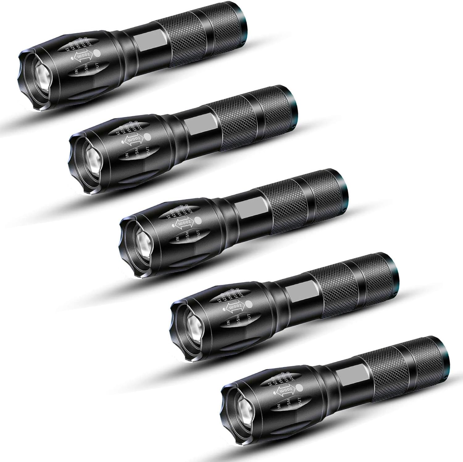LED Powerful Flashlights 5 Pack, Bright Zoomable Tactical Flashlights ...