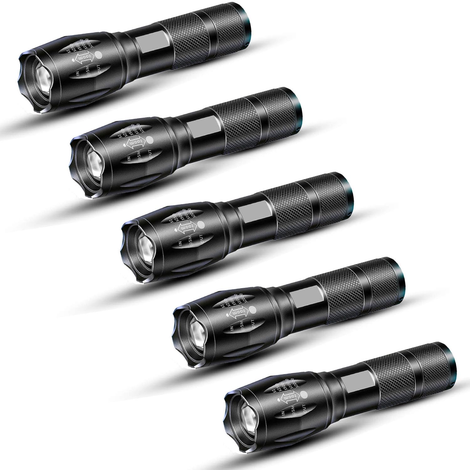 LED Powerful Flashlights 5 Pack, Bright Zoomable Tactical Flashlights ...