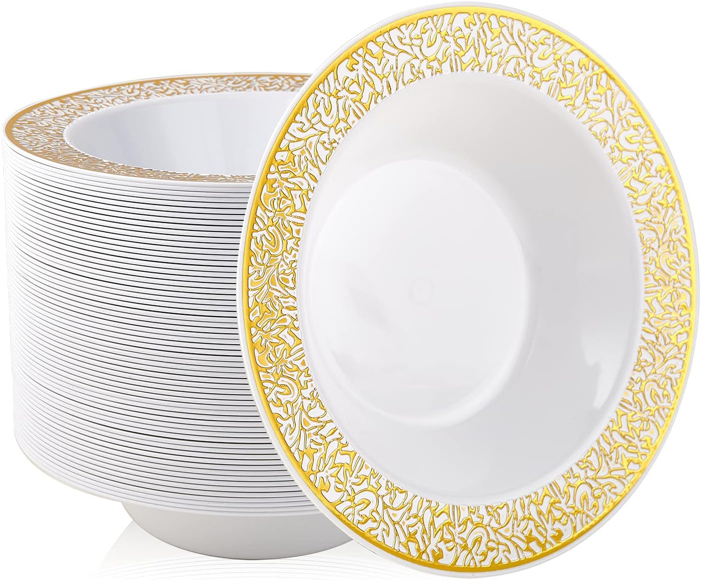 Amazon.com: Munfix 50 Gold Plastic Bowls Set, 12oz Disposable Soup ...