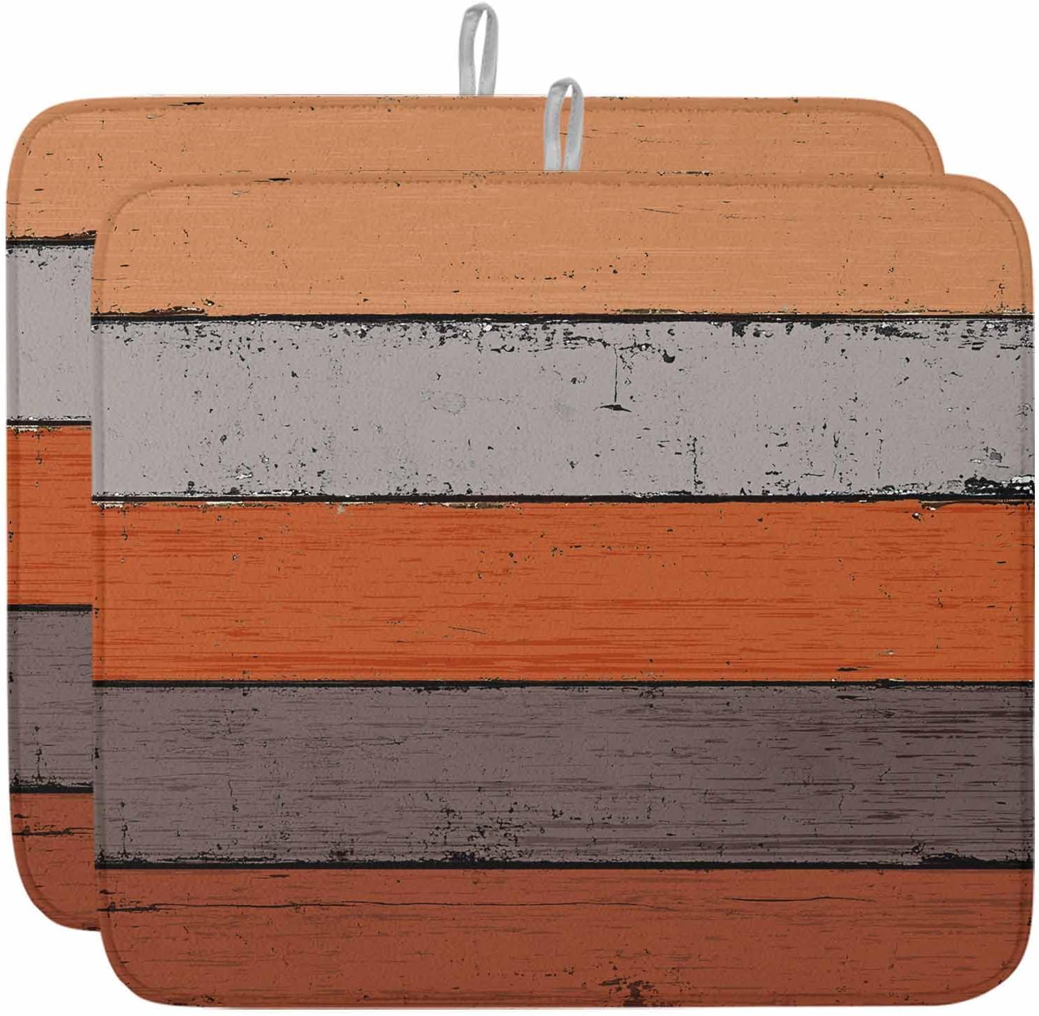 Amazon.com: Farmhouse Rustic Wood Texture Dish Drying Mat, Burnt Orange ...