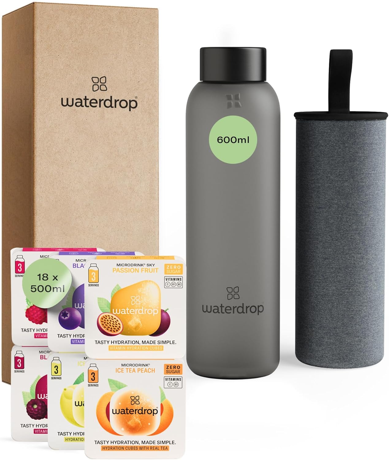 waterdrop® Starter Set Glass with 1 Glass Bottle + 18 Microdrinks ...