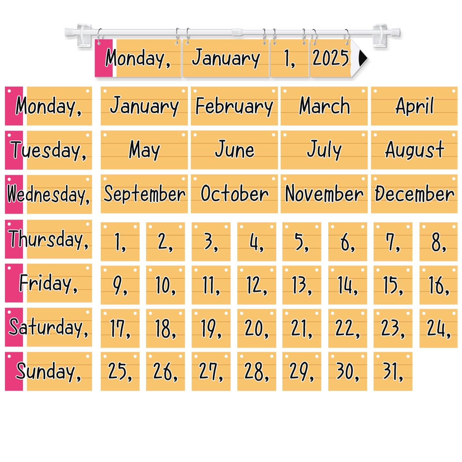Teacher Organization Tools 102-Piece Pencil Flip Calendar For Classroom ...