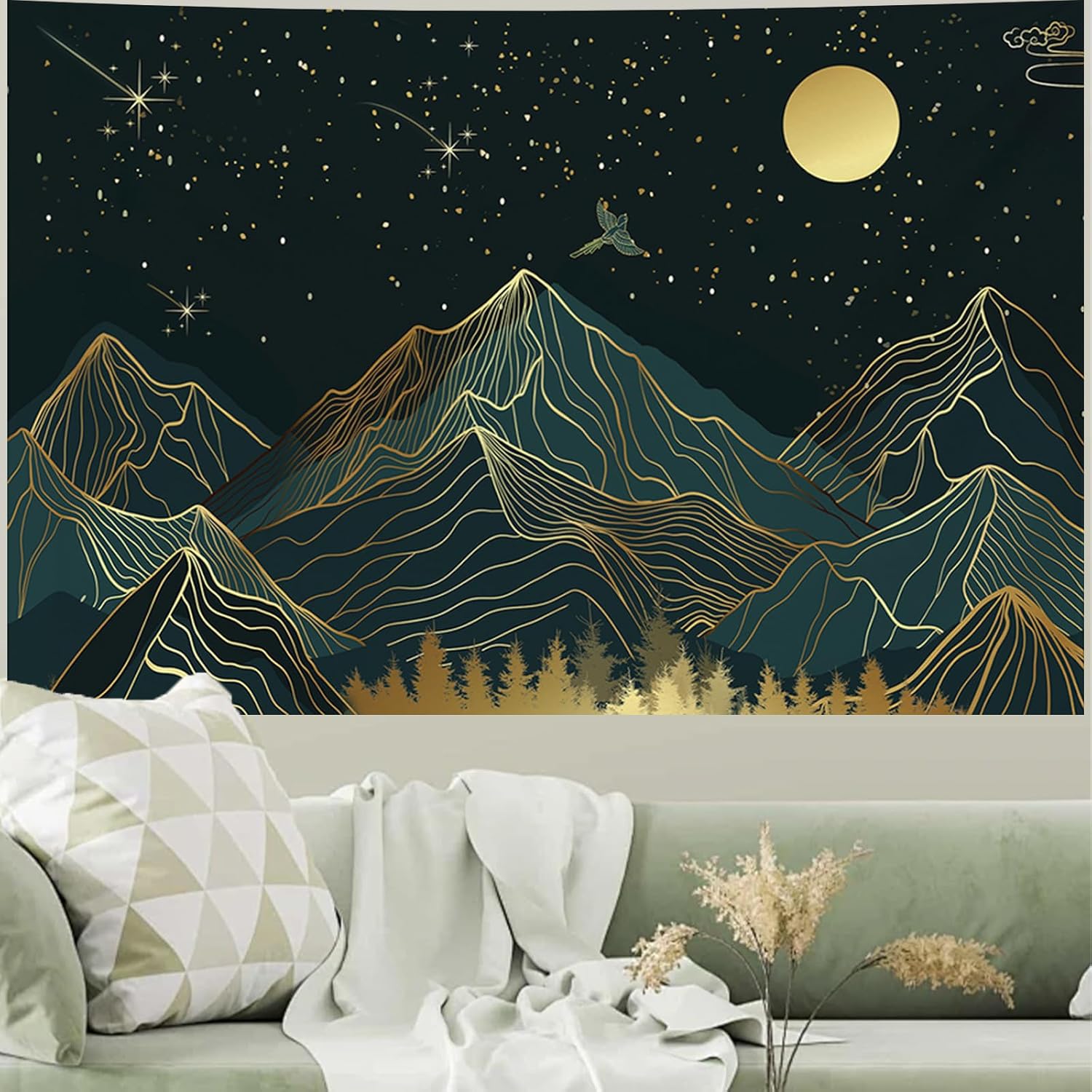 Amazon.com: Atrippy Mountain Wall Tapestry for Bedroom, Green Forest ...