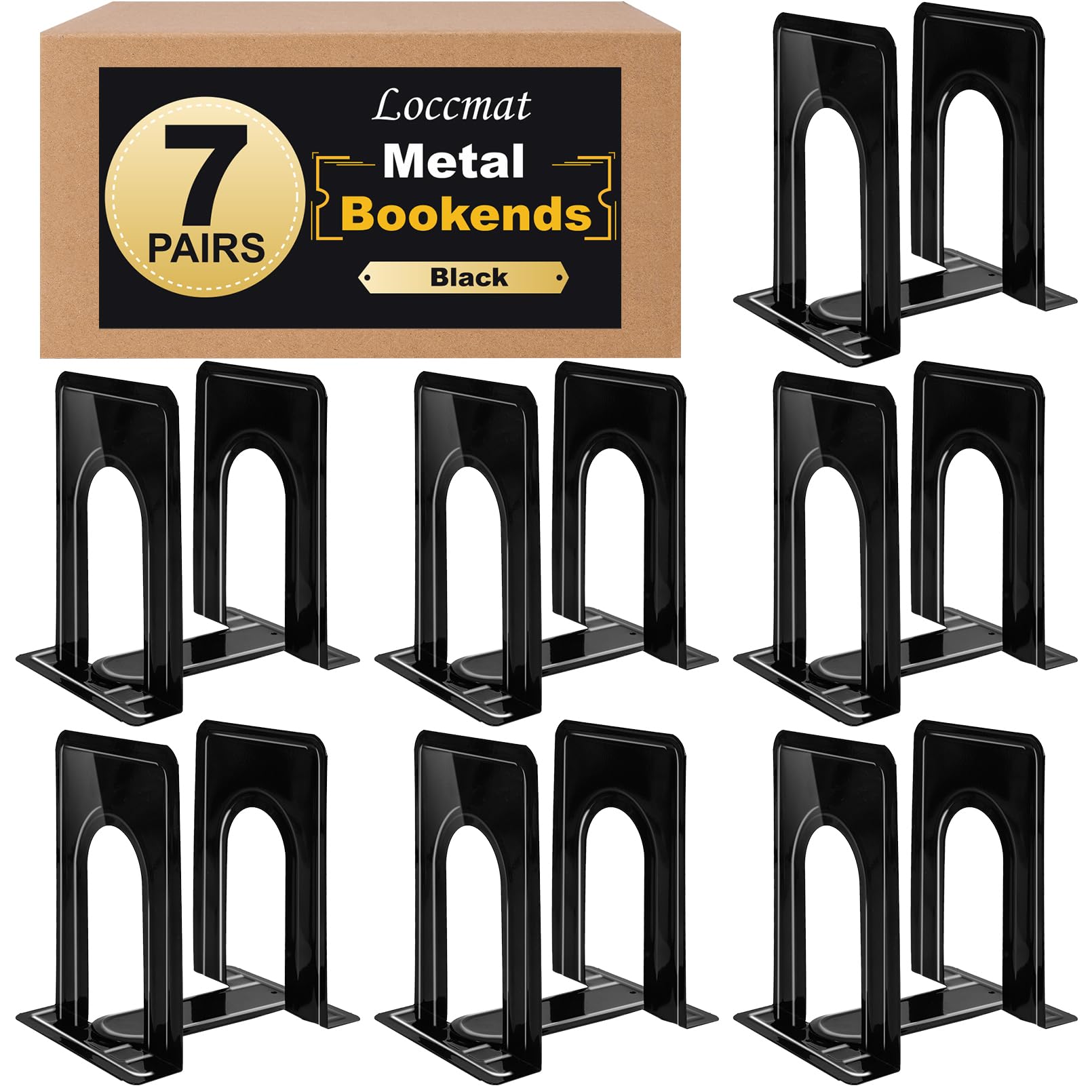 Amazon.com : Loccmat 14 PCS/7 Pair Bookends,Book Ends for Shelves,Metal ...
